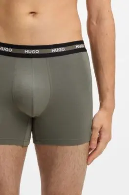 Hugo Three-pack Of Branded Boxer Briefs In Stretch Cotton