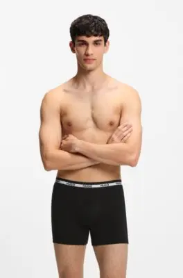 Hugo Three-pack Of Branded Boxer Briefs In Stretch Cotton