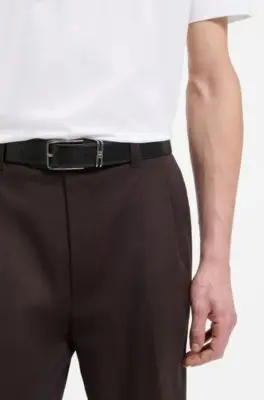 BOSS Grained-leather Belt With Gunmetal Buckle