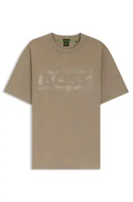 BOSS Logo-artwork T-shirt In Stretch Cotton - Light Green