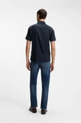 BOSS Slim-fit Shirt In Stretch Linen - Dark Blue