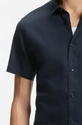 BOSS Slim-fit Shirt In Stretch Linen - Dark Blue