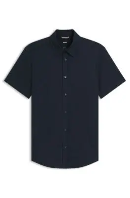 BOSS Slim-fit Shirt In Stretch Linen - Dark Blue