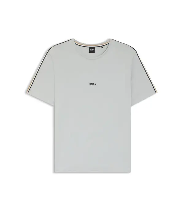 BOSS Stretch-cotton Pyjama T-shirt With Signature-stripe Tape - Light Grey