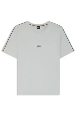 BOSS Stretch-cotton Pajama Top With Signature-stripe Tape - Light Grey