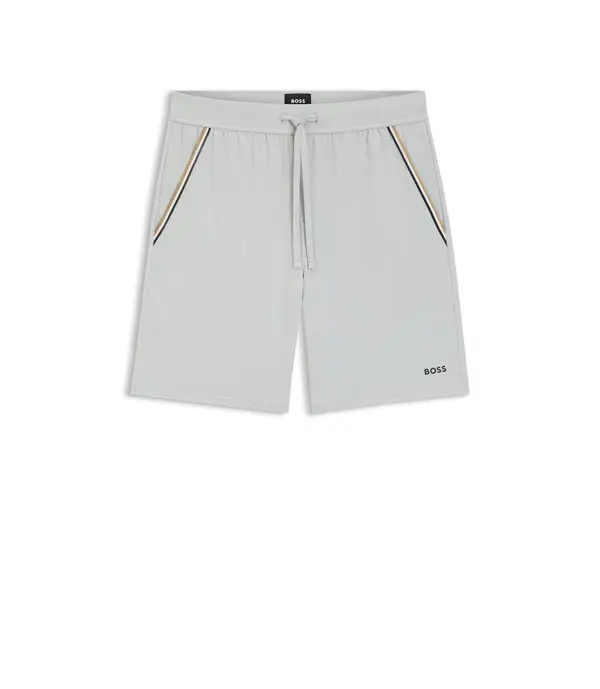 BOSS Stretch-cotton Pyjama Shorts With Signature-stripe Tape - Light Grey