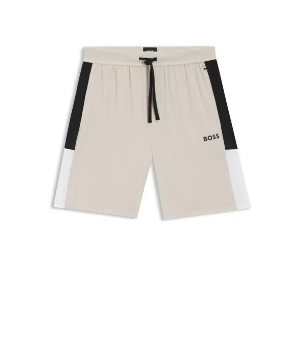 BOSS Cotton-blend Pajama Shorts With Color-blocking - Light Grey