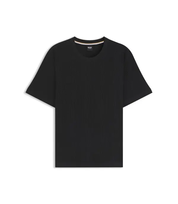 BOSS Cotton-blend T-shirt With Waffle Structure - Black