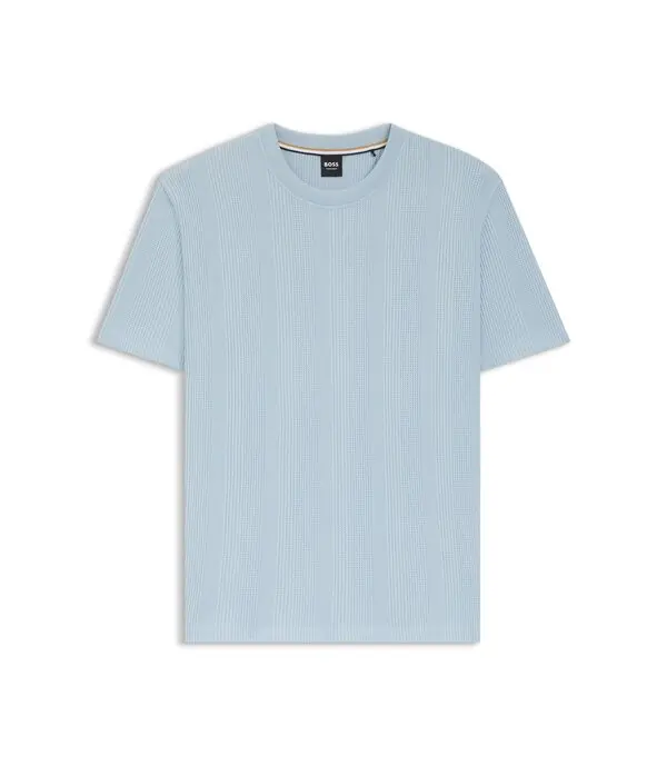BOSS Cotton-blend T-shirt With Waffle Structure - Light Blue