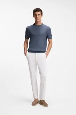 BOSS Horizontal-stripe Knit T-shirt In Cotton Blend - Light Blue