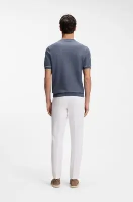 BOSS Horizontal-stripe Knit T-shirt In Cotton Blend - Light Blue
