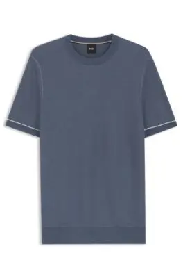 BOSS Horizontal-stripe Knit T-shirt In Cotton Blend - Light Blue