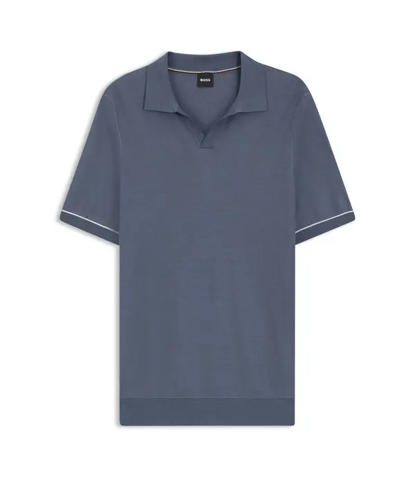 BOSS Cotton-blend Knit Polo With Horizontal Stripe - Light Blue