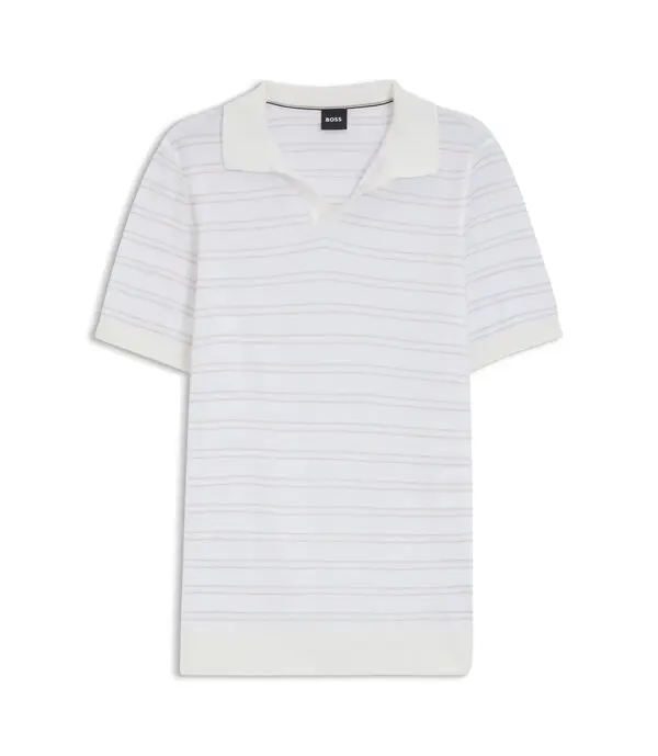 BOSS Cotton-blend Knit Polo With Horizontal Stripe - White