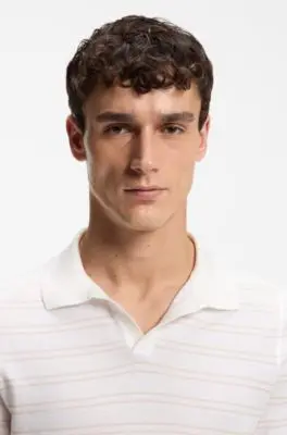 BOSS Cotton-blend Knit Polo With Horizontal Stripe - White