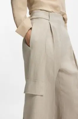 BOSS Herringbone Linen-blend Trousers - Patterned