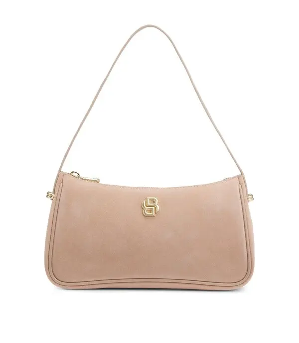 BOSS Suede Shoulder Bag With Monogram - Light Red