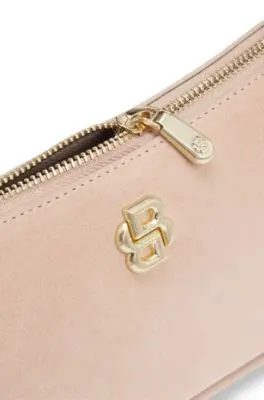 BOSS Suede Shoulder Bag With Monogram - Light Red