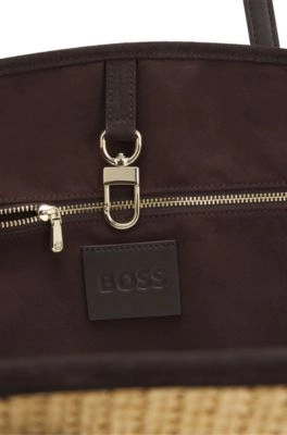 BOSS Raffia Tote Bag With Leather Trims