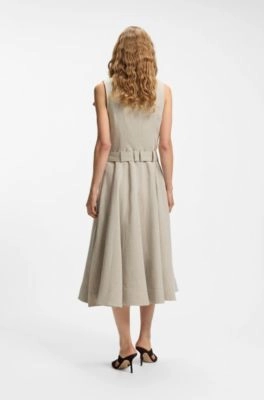 BOSS Double-breasted Wrap Dress In Herringbone Linen Blend