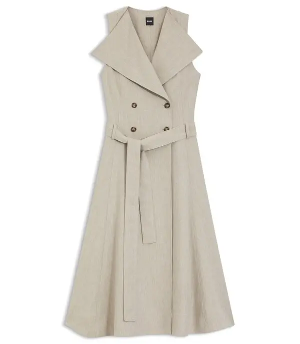 BOSS Double-breasted Wrap Dress In Herringbone Linen Blend - Patterned