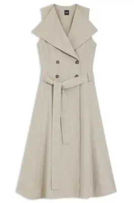 BOSS Double-breasted Wrap Dress In Herringbone Linen Blend - Patterned