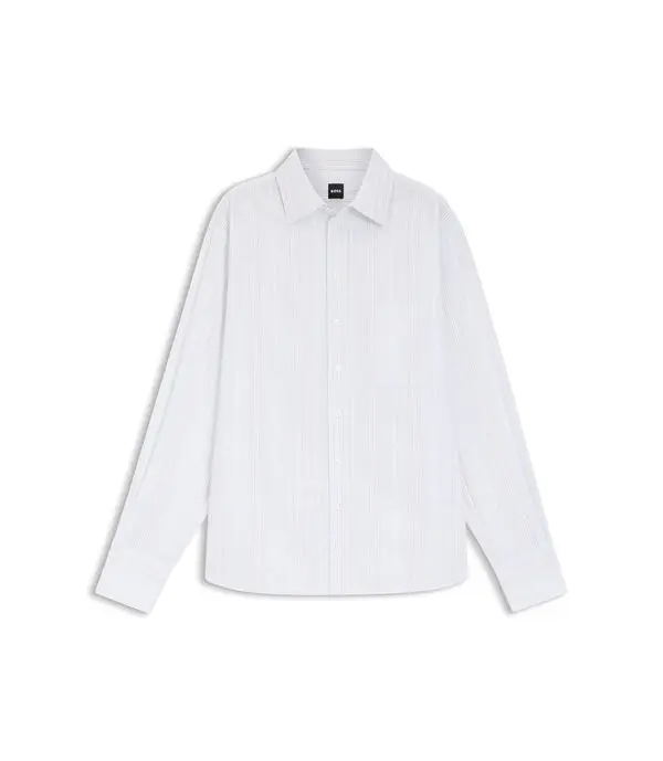 BOSS Striped Relaxed-fit Cotton Canvas Blouse