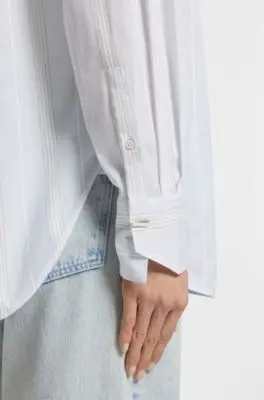 BOSS Striped Relaxed-fit Cotton Canvas Blouse