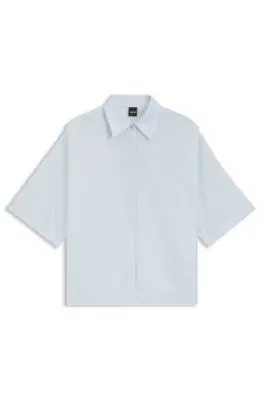 BOSS Cropped Relaxed-fit Cotton Poplin Blouse - Light Blue