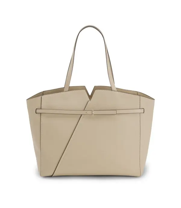 BOSS Revers Leather Tote Bag With Belt Detail - Light Beige