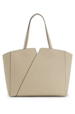 BOSS Revers Leather Tote Bag With Belt Detail - Light Beige