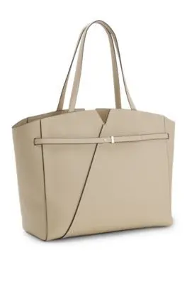 BOSS Revers Leather Tote Bag With Belt Detail - Light Beige