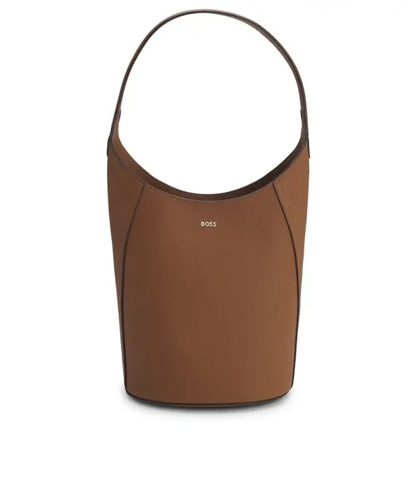 BOSS Leather Bucket Bag With Logo - Brown
