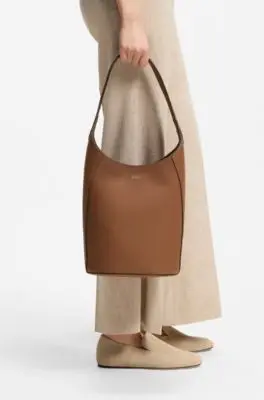 BOSS Leather Bucket Bag With Logo - Brown