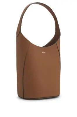 BOSS Leather Bucket Bag With Logo - Brown