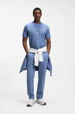 BOSS Logo-artwork T-shirt In Stretch Cotton - Light Blue