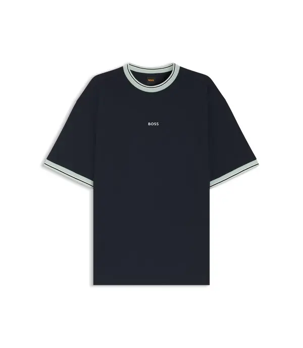 BOSS Relaxed-fit T-shirt In Cotton With Striped Trims - Dark Blue