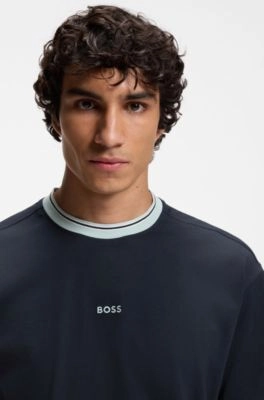 BOSS Relaxed-fit T-shirt In Cotton With Striped Trims - Dark Blue