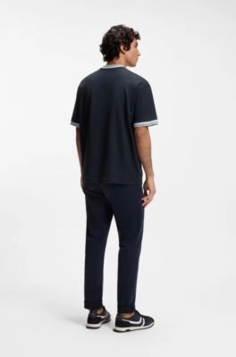 BOSS Relaxed-fit T-shirt In Cotton With Striped Trims - Dark Blue