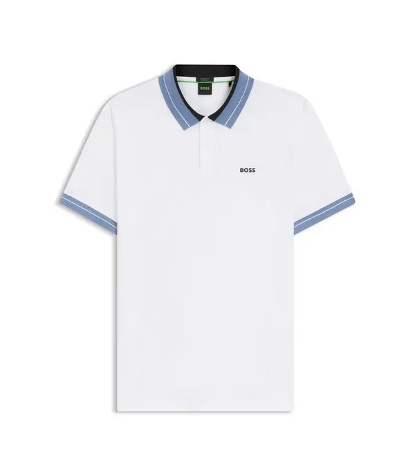 BOSS Stripe-trim Polo Shirt In Stretch Cotton - White