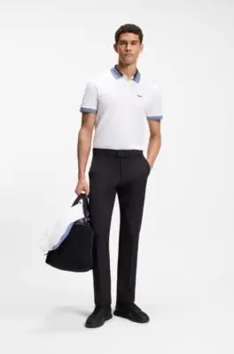 BOSS Stripe-trim Polo Shirt In Stretch Cotton - White