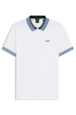 BOSS Stripe-trim Polo Shirt In Stretch Cotton - White