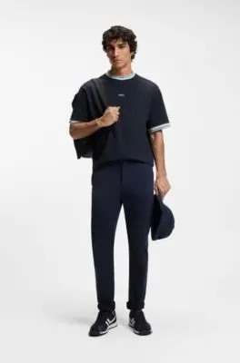 BOSS Relaxed-fit T-shirt In Cotton With Striped Trims - Dark Blue