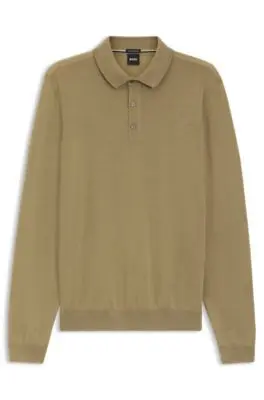 BOSS Knitted Polo Sweater In Virgin Wool