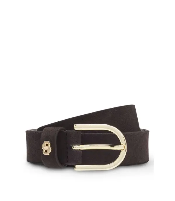 BOSS Suede Belt With Monogram - Light Brown