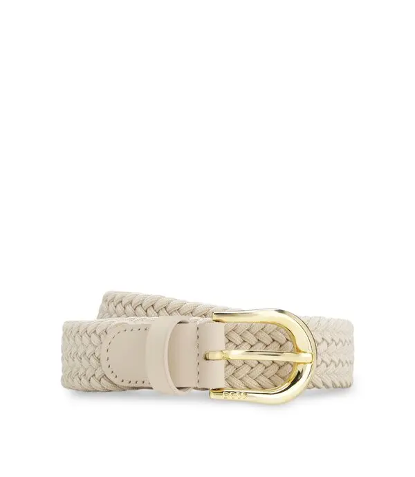 BOSS Woven Belt With Leather Trim - Light Beige