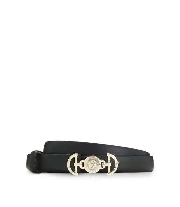 BOSS Italian-leather Belt With Monogram Buckle - Black
