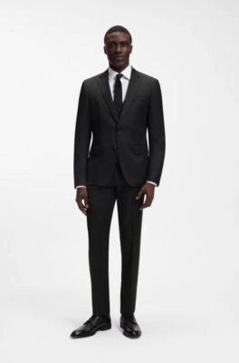 BOSS One Slim-fit Suit Jacket In Virgin Wool Serge - Black