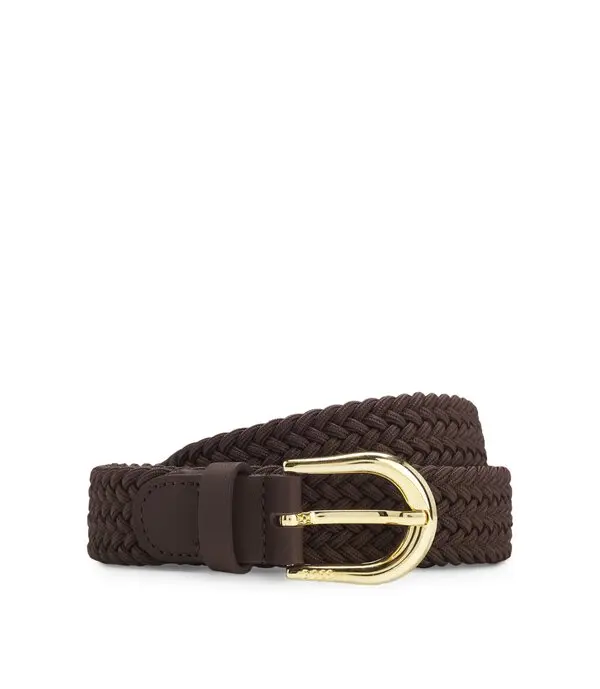 BOSS Woven Belt With Leather Trims - Dark Brown