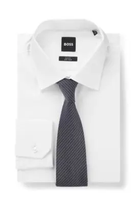 BOSS Diagonal-stripe Tie In Silk Jacquard - Dark Blue